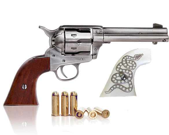 Colt 45 Peacemaker Replica Steel Finish Wood Grips & Changeable Snake